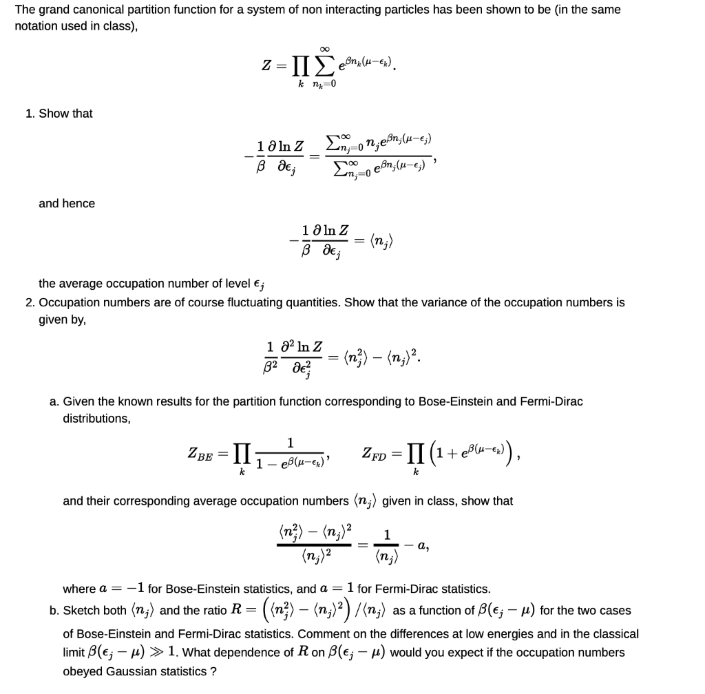 The grand canonical partition function for a system | Chegg.com