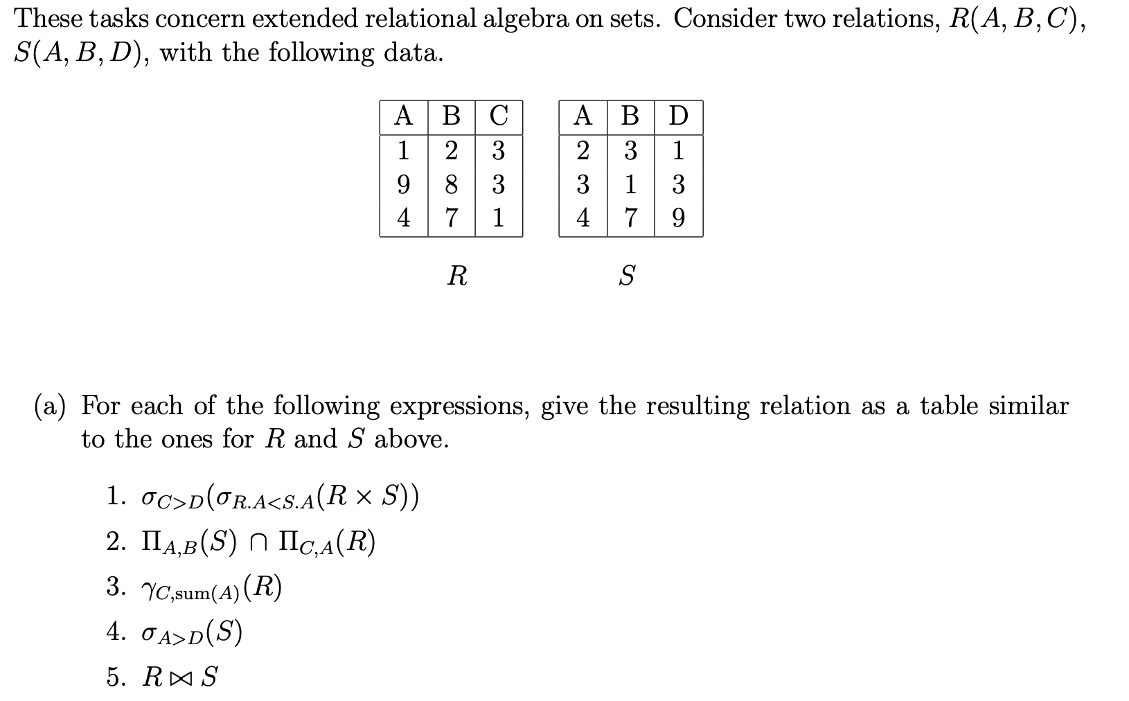 Solved These tasks concern extended relational algebra on | Chegg.com