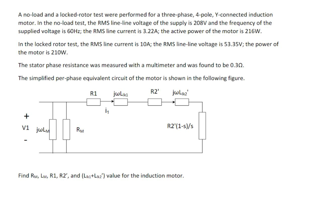 Solved A no-load and a locked-rotor test were performed for | Chegg.com