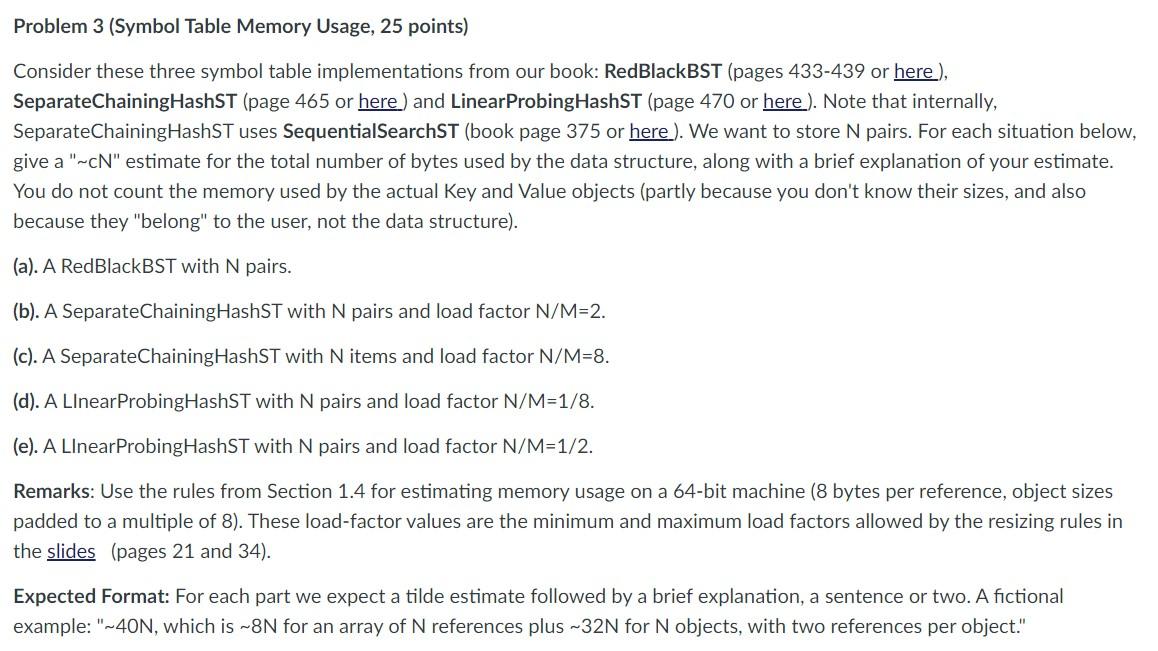 Solved Problem 3 (Symbol Table Memory Usage, 25 points) | Chegg.com