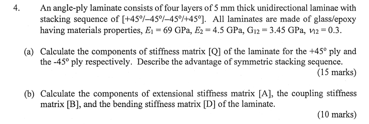 Solved 4. An angle-ply laminate consists of four layers of 5 | Chegg.com