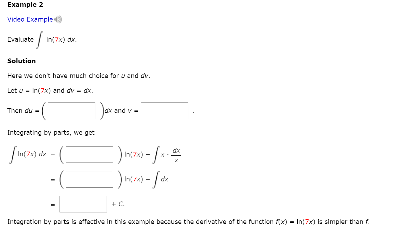 Solved Example 2 Video Example) Evaluate In(7x) dx. Solution | Chegg.com