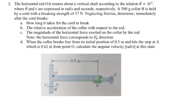 Solved The horizontal rod OA rotates about a vertical shaft | Chegg.com Solved The horizontal rod OA rotates about a vertical shaft | Chegg.com