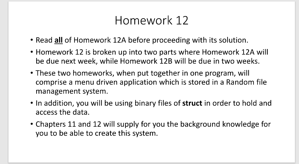 Homework 12 • Read all of Homework 12A before | Chegg.com