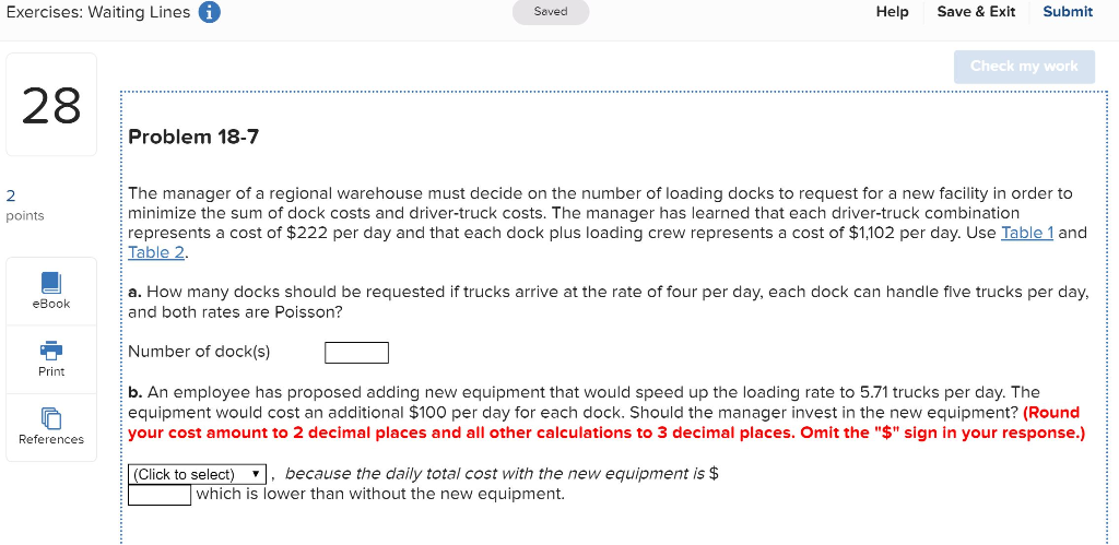 Solved Exercises: Waiting Lines Saved Help Save & Exit | Chegg.com