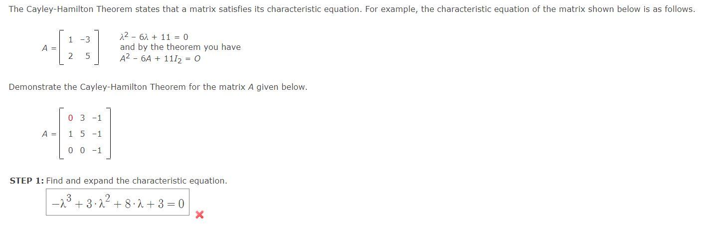 Solved The Cayley-Hamilton Theorem states that a matrix | Chegg.com