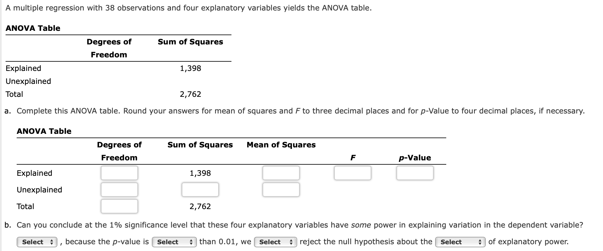 Solved A multiple regression with 38 observations and four | Chegg.com
