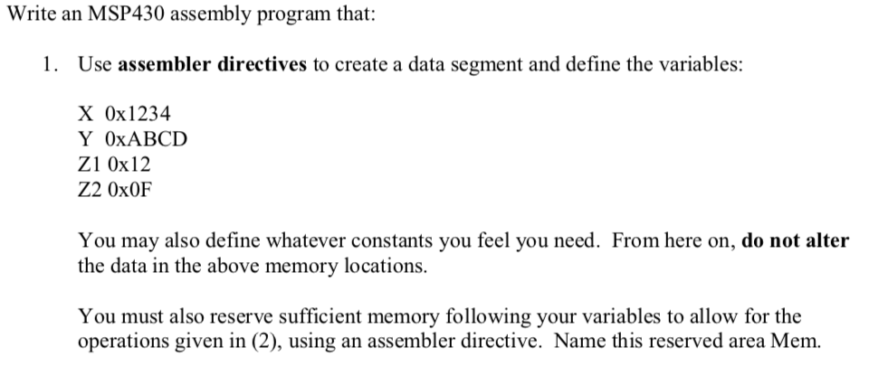 Write An Msp430 Assembly Program That 1 Use