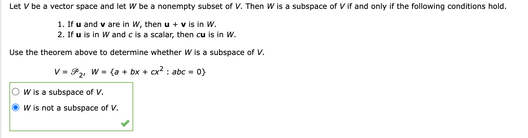 Solved Let V be a vector space and let W be a nonempty | Chegg.com