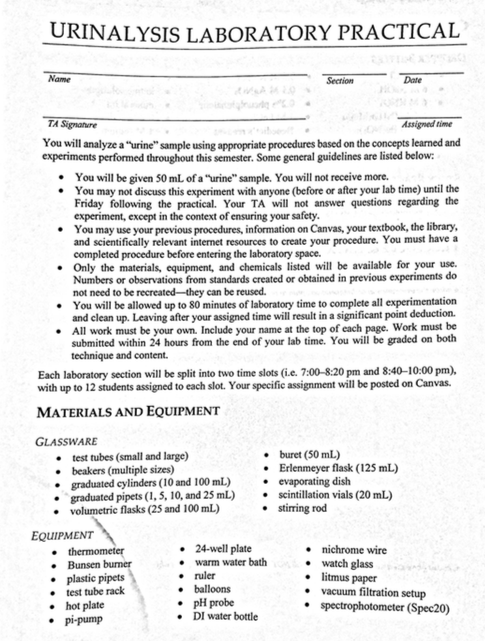 URINALYSIS LABORATORY PRACTICAL Name Section Dale TA | Chegg.com