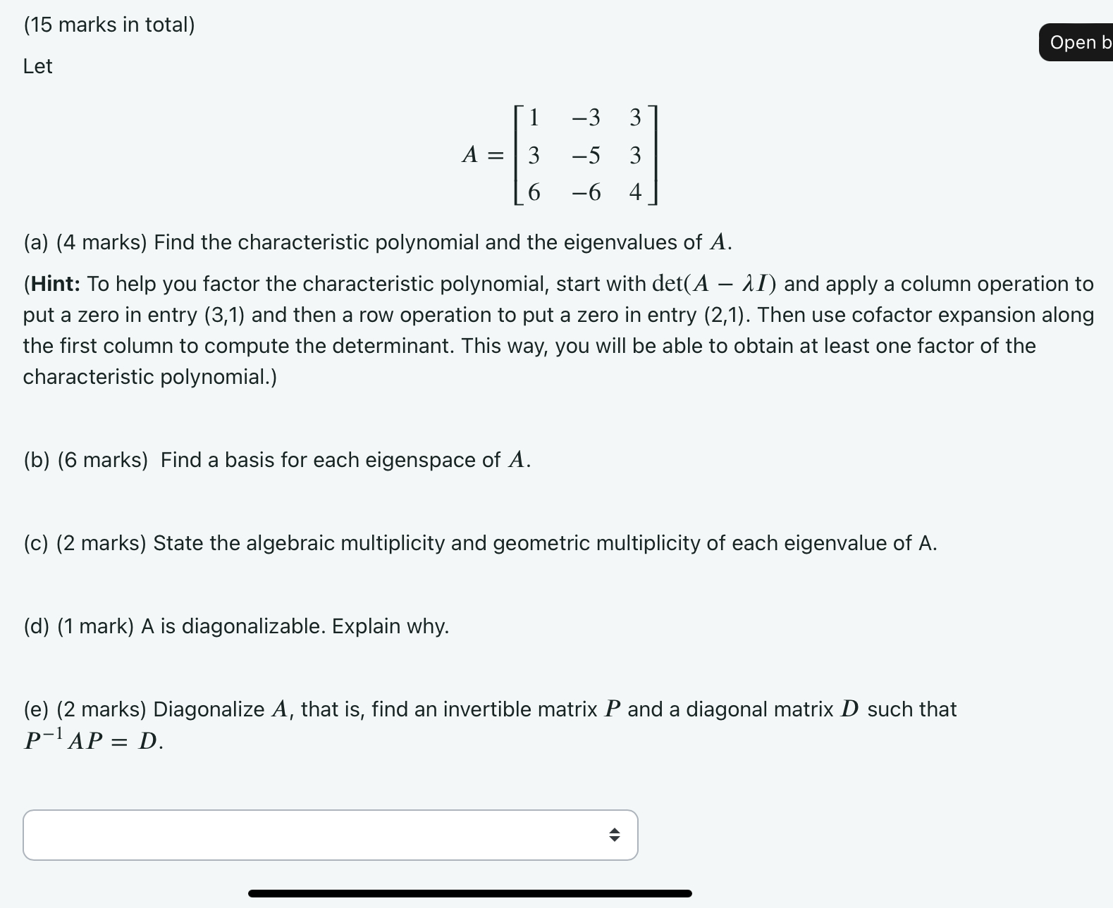 Solved (15 marks in total) Open b Let | Chegg.com Solved (15 marks in total) Open b Let | Chegg.com