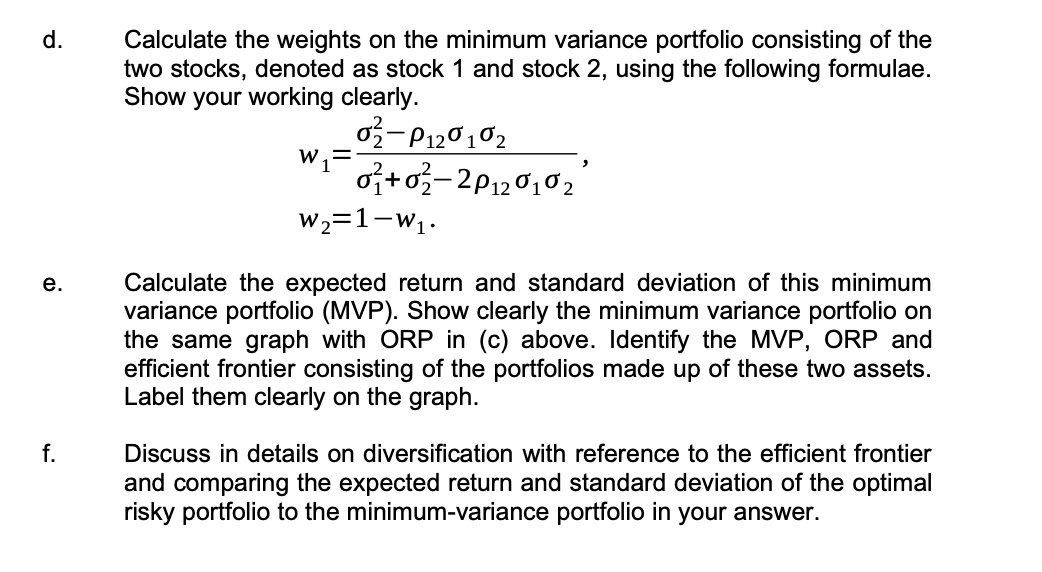Solved D E F Calculate The Weights On The Minimum