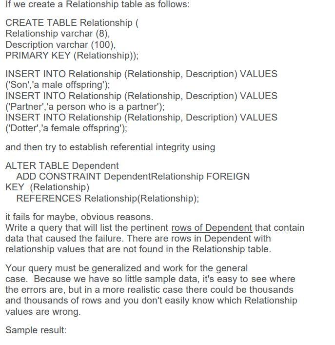 Solved If we run the command ALTER TABLE DEPENDENT ADD | Chegg.com