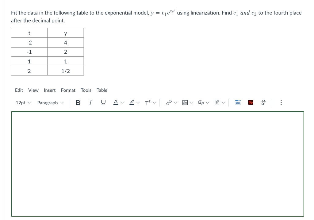 Solved Fit the data in the following table to the | Chegg.com