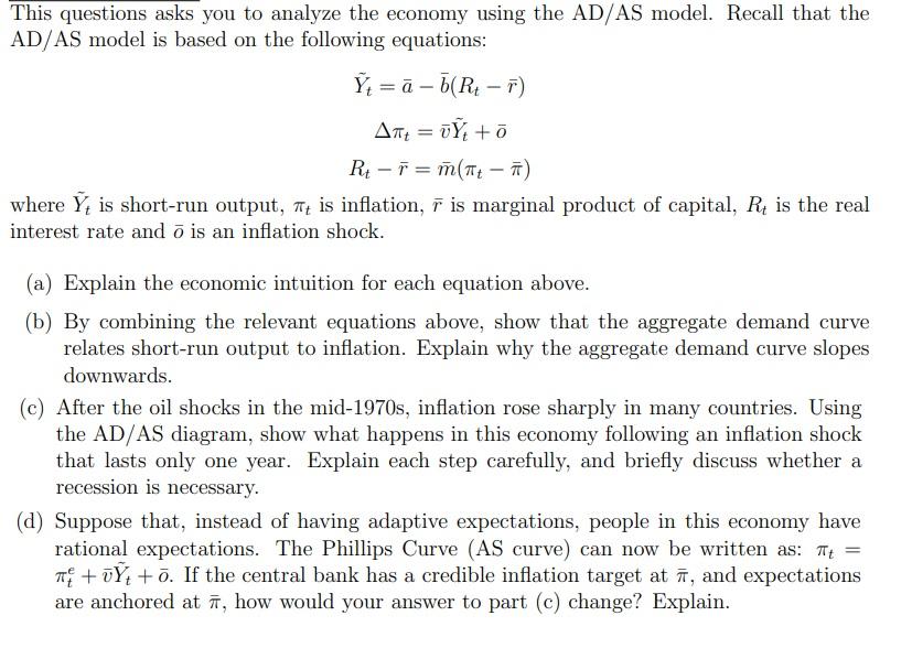 Solved This questions asks you to analyze the economy using | Chegg.com