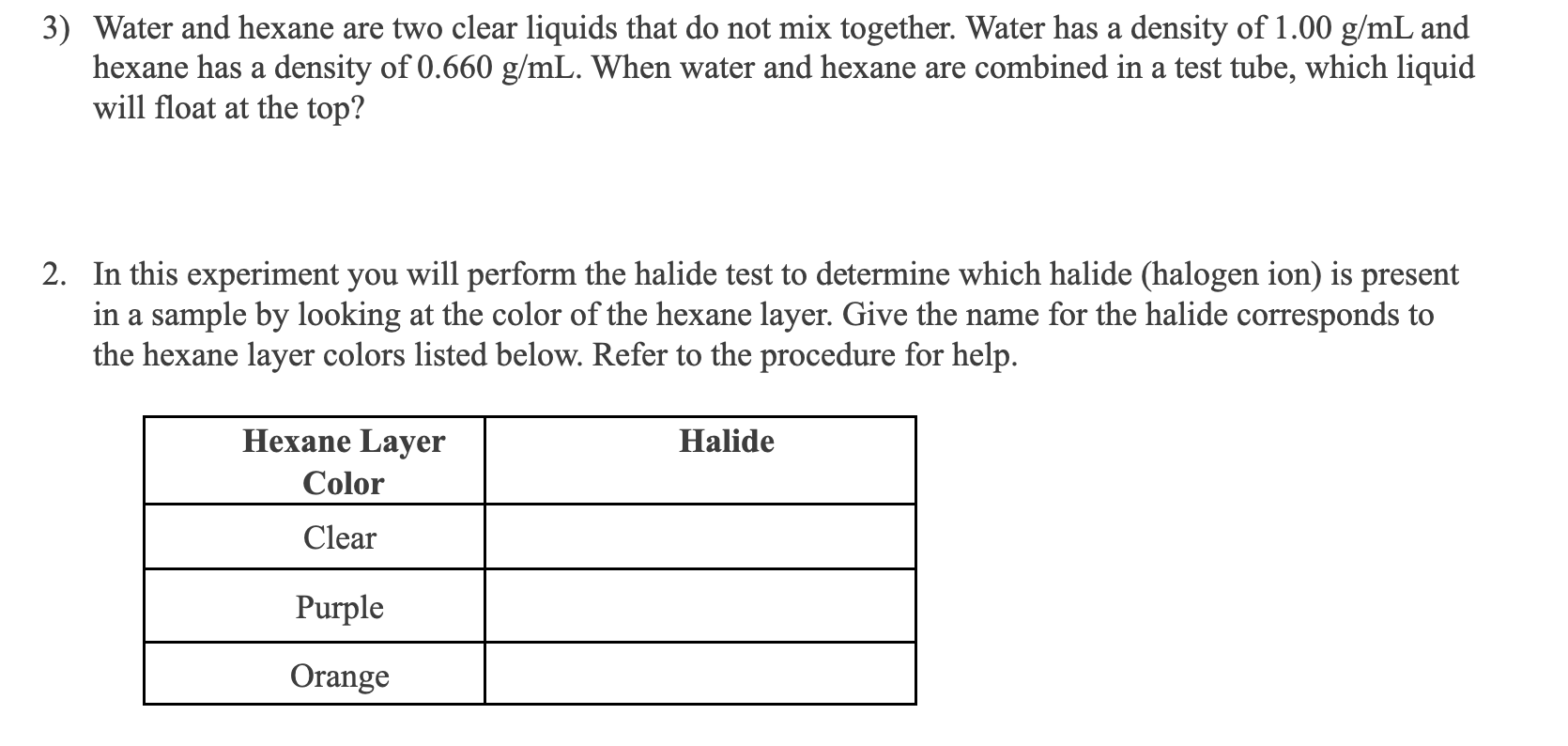 Solved Water and hexane are two clear liquids that do not | Chegg.com