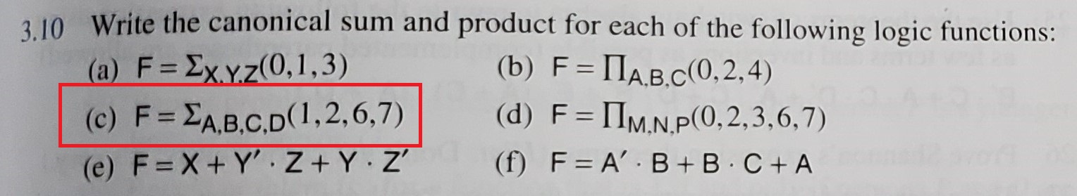 Solved 210 Write the canonical sum and product for each of | Chegg.com