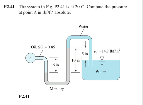 Solved P2.41 The system in Fig. P2.41 is at 20°C. Compute | Chegg.com