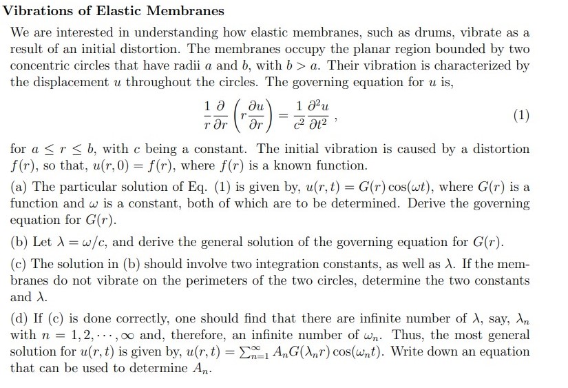 Solved Vibrations of ﻿Elastic MembranesWe ﻿are interested in | Chegg.com