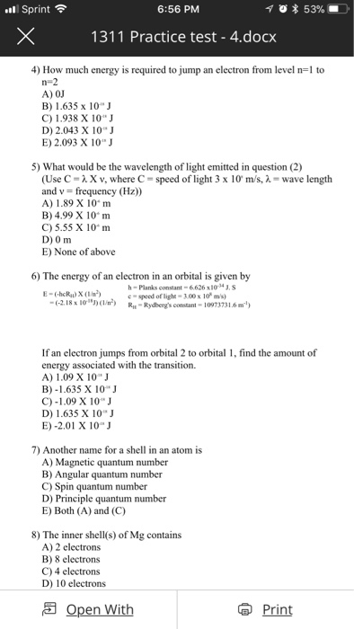 Solved Sprint 6:55 PM 1311 Practice test -4.docx CHEM 1311 | Chegg.com Solved Sprint 6:55 PM 1311 Practice test -4.docx CHEM 1311 | Chegg.com