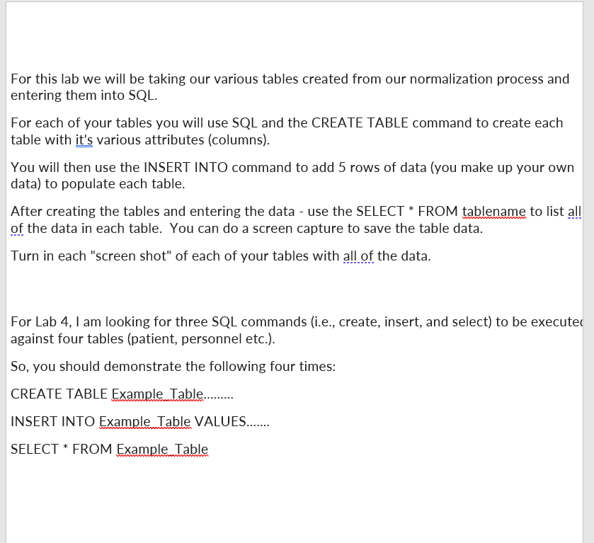 Solved For this lab we will be taking our various tables | Chegg.com