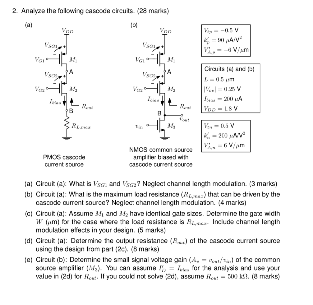 2. Analyze the following cascode circuits. (28 marks) | Chegg.com