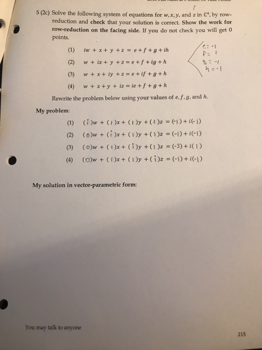 Solved 5 (29) Solve the following system of equations for | Chegg.com