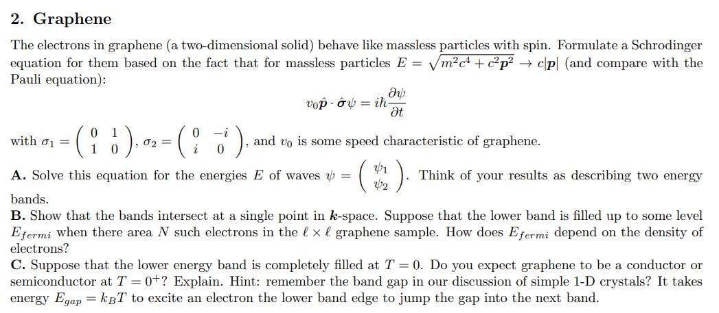 Solved The electrons in graphene (a two-dimensional solid) | Chegg.com