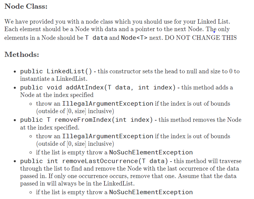 Solved LinkedList.java Fields: This class has the following | Chegg.com Solved LinkedList.java Fields: This class has the following | Chegg.com