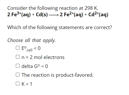 Solved Consider the following reaction at 298 K. | Chegg.com