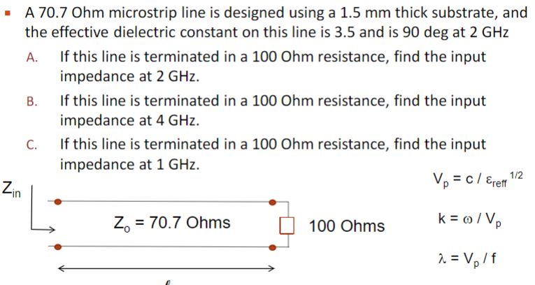 Solved • A 70.7 Ohm microstrip line is designed using a 1.5 | Chegg.com