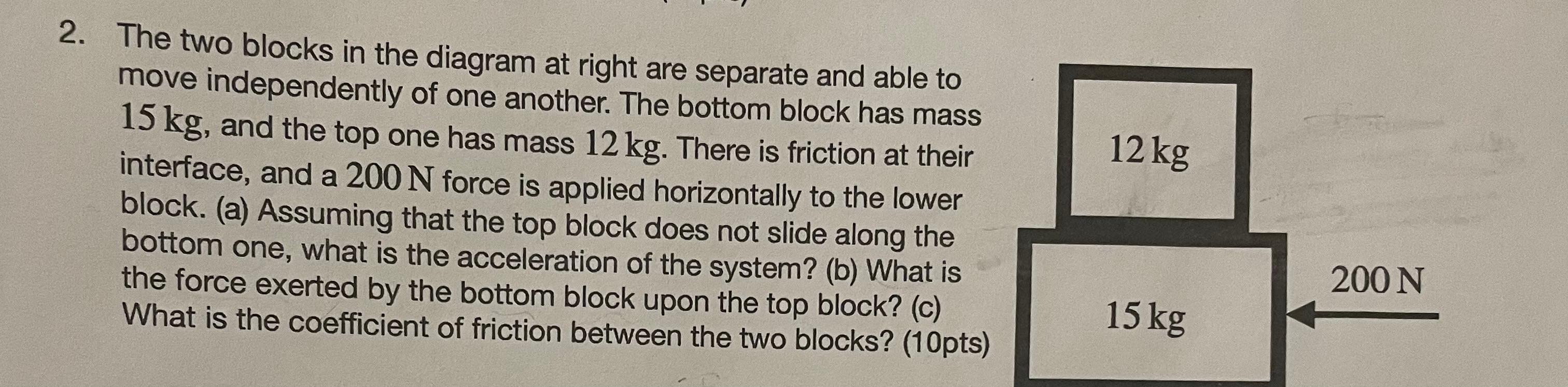 Solved 2. The two blocks in the diagram at right are | Chegg.com