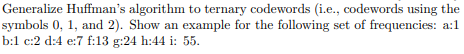 Solved Generalize Huffman's algorithm to ternary codewords | Chegg.com