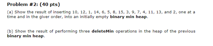 Solved Problem #2: (40 pts) (a) Show the result of inserting | Chegg.com