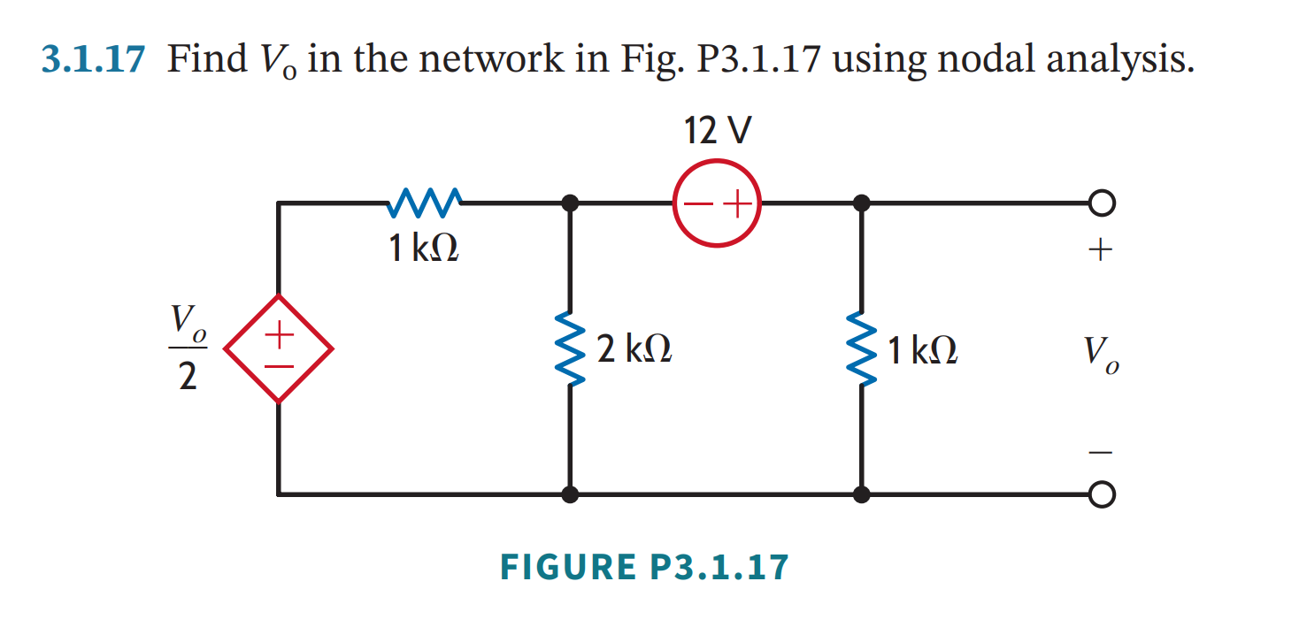 Solved 3.1.17 Find Vo in the network in Fig. P3.1.17 using | Chegg.com