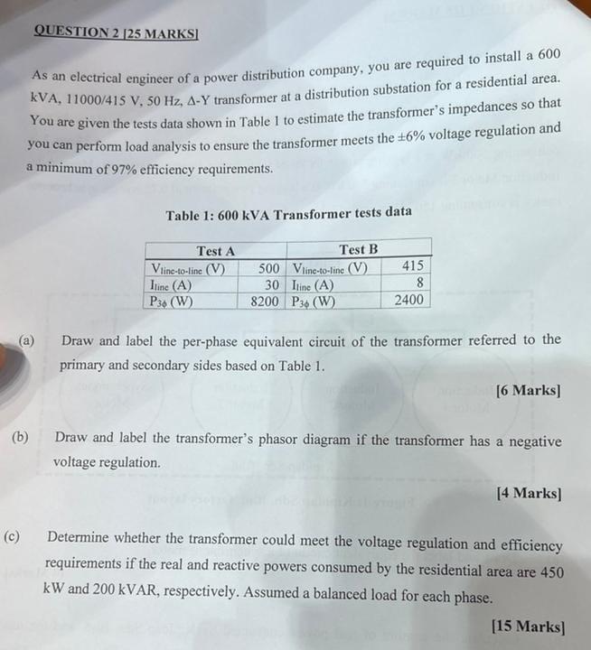 Solved QUESTION 2 [25 MARKS] As an electrical engineer of a | Chegg.com