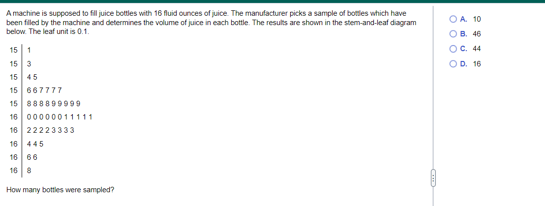 Solved A machine is supposed to fill juice bottles with 16 | Chegg.com