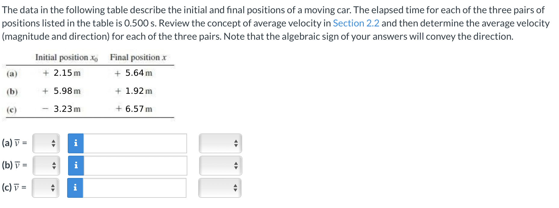 Solved The data in the following table describe the initial | Chegg.com