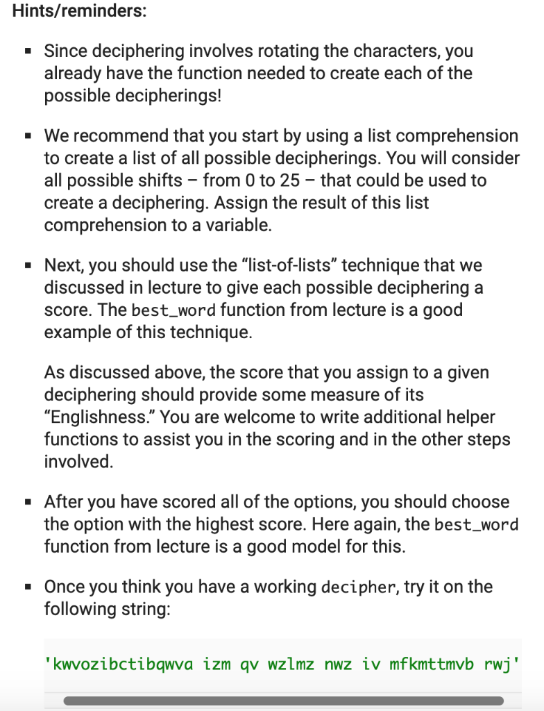 Solved 2. Write a function decipher(s) that takes as input | Chegg.com