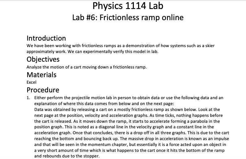 Solved Physics 1114 Lab Lab #6: Frictionless ramp online | Chegg.com