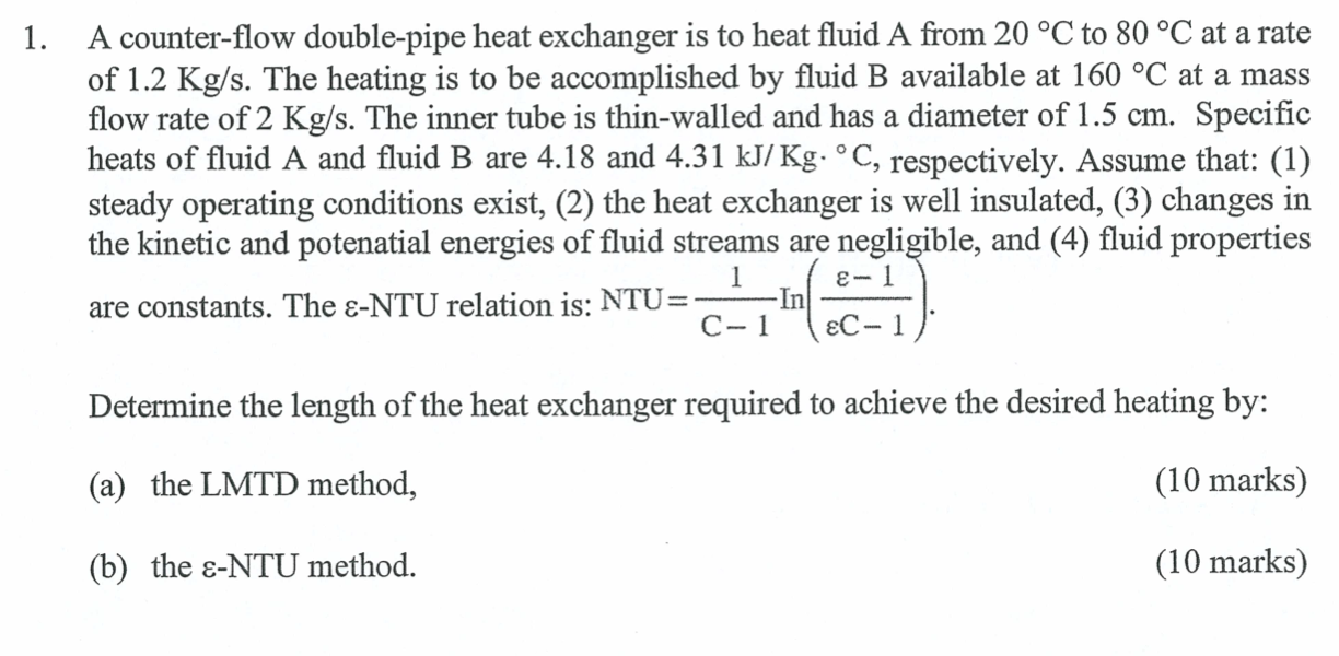 Solved A counter-flow double-pipe heat exchanger is to heat | Chegg.com