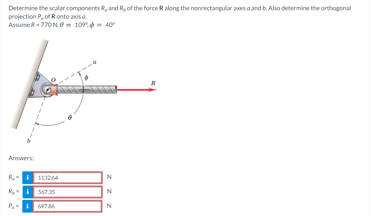 Solved Determine the scalar components Ra and Rp of the | Chegg.com