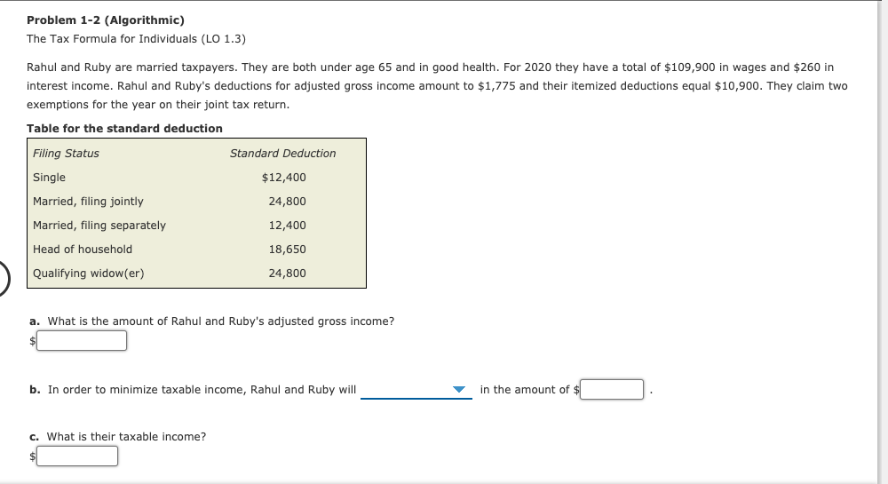 Solved Problem 1-2 (Algorithmic) The Tax Formula for | Chegg.com