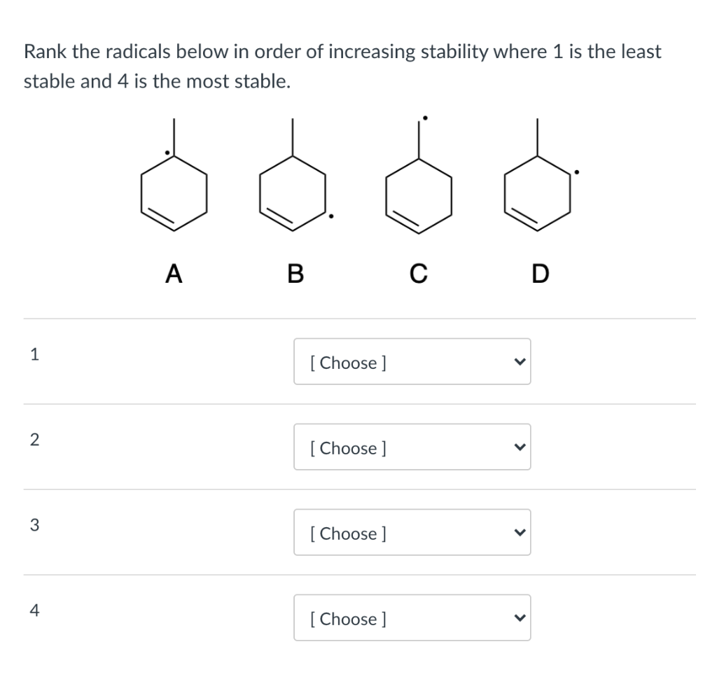 Solved Rank the radicals below in order of increasing | Chegg.com