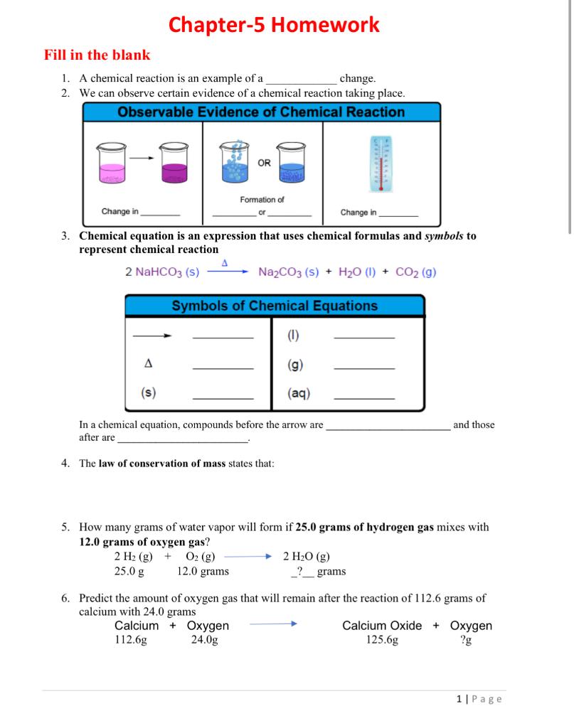 Solved Fill in the blank 1. A chemical reaction is an | Chegg.com