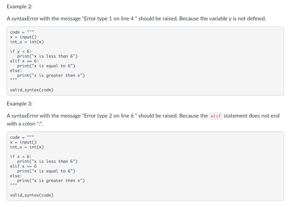 def valid syntax(code:str): This function will be | Chegg.com