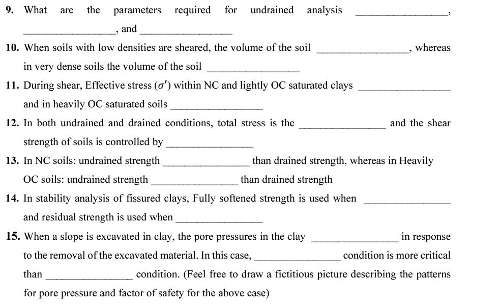 Solved 9. What are the parameters required for undrained | Chegg.com