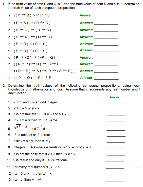 Solved 1. If the truth value of both P and Q is T and the | Chegg.com