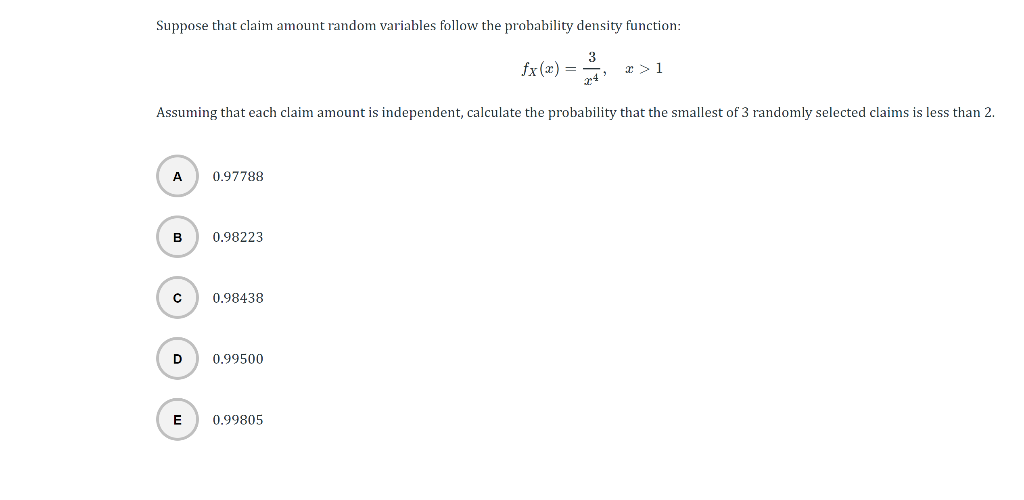 Solved Suppose that claim amount random variables follow the | Chegg.com