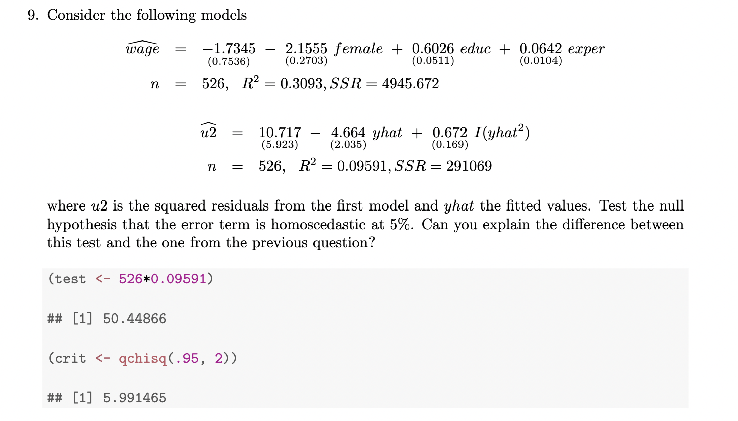 9. Consider the following models \\[ | Chegg.com
